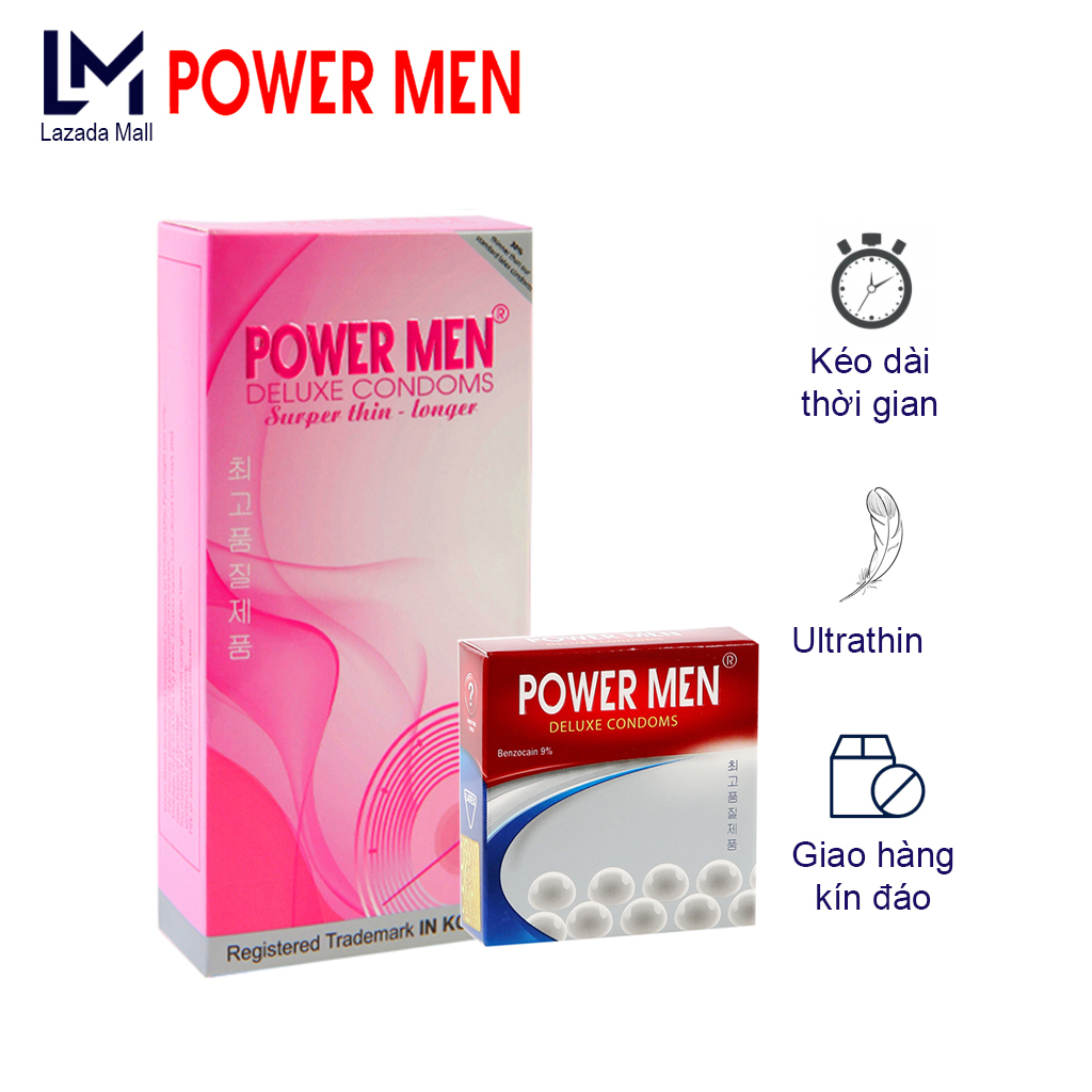 Bao cao su powermen siêu mỏng trơn kéo dài hộp 12 chiếc