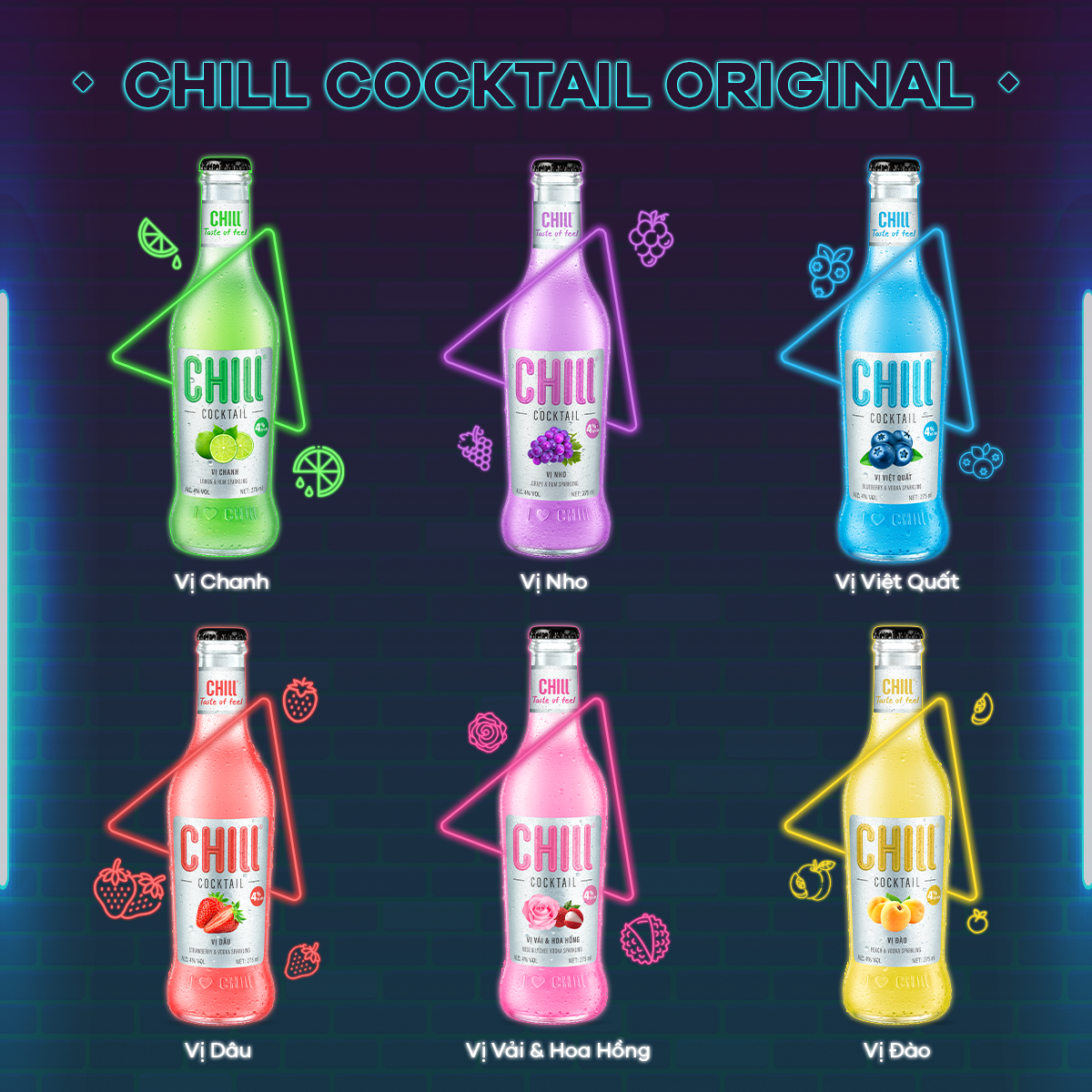 Thùng 24 chai Chill Cocktail vị Chanh 275ml/chai (độ cồn 4%) - Các loại rượu khác | VietMart.co