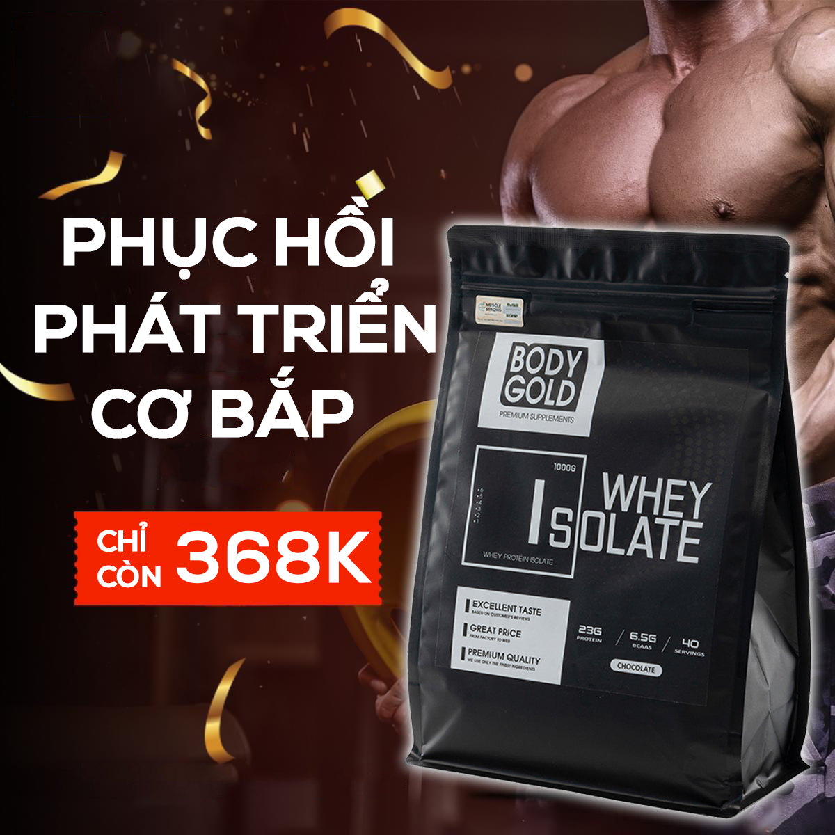 Sữa Dinh Dưỡng Tăng Cơ Giảm Mỡ Body Gold Whey Protein Isolate túi 1kg + Tặng bình lắc - Dinh ...