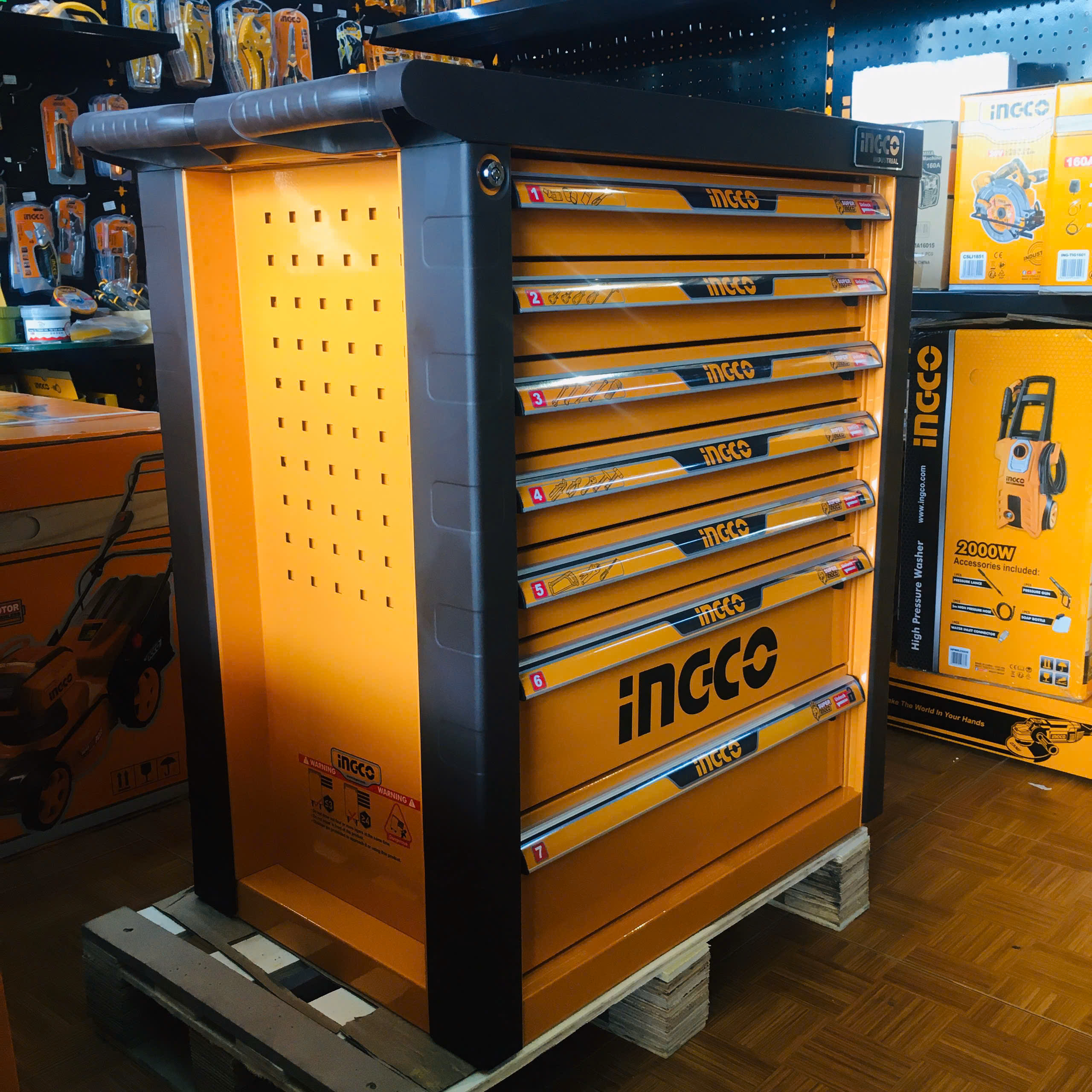 Tủ đựng đồ nghề 7 ngăn có bánh xe 328 chi tiết INGCO HTCS273281 sửa xe ...