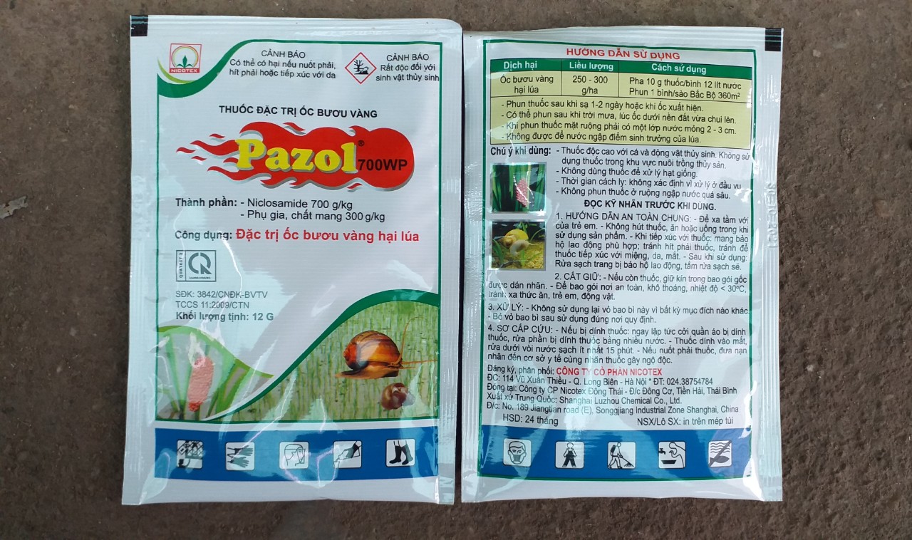Thuốc đặc trị ốc bươu vàng hại lúa Pazol 700WP gói 12gr - Diệt ốc triệt ...