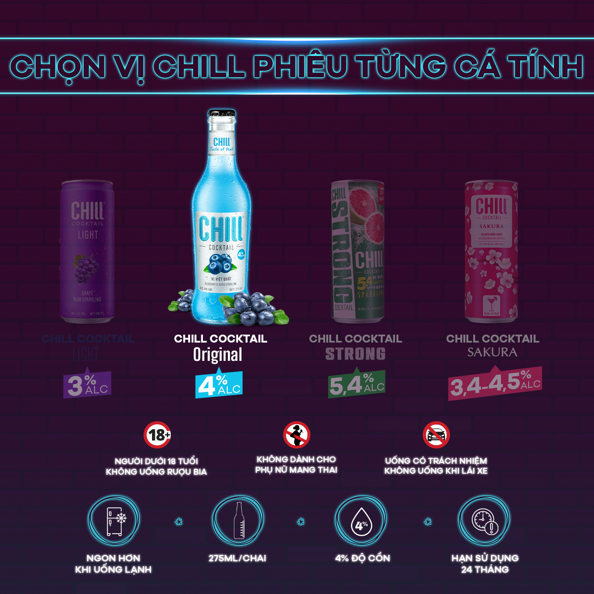 Thùng 24 chai Chill Cocktail vị Chanh 275ml/chai (độ cồn 4%) - Các loại rượu khác | VietMart.co