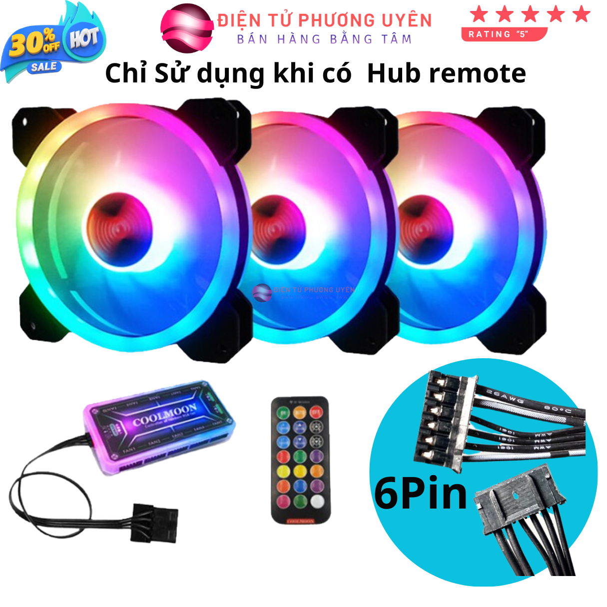 Bộ hub rgb coolmoon kèm điều khiển của quạt tản nhiệt led rgb coolmoon