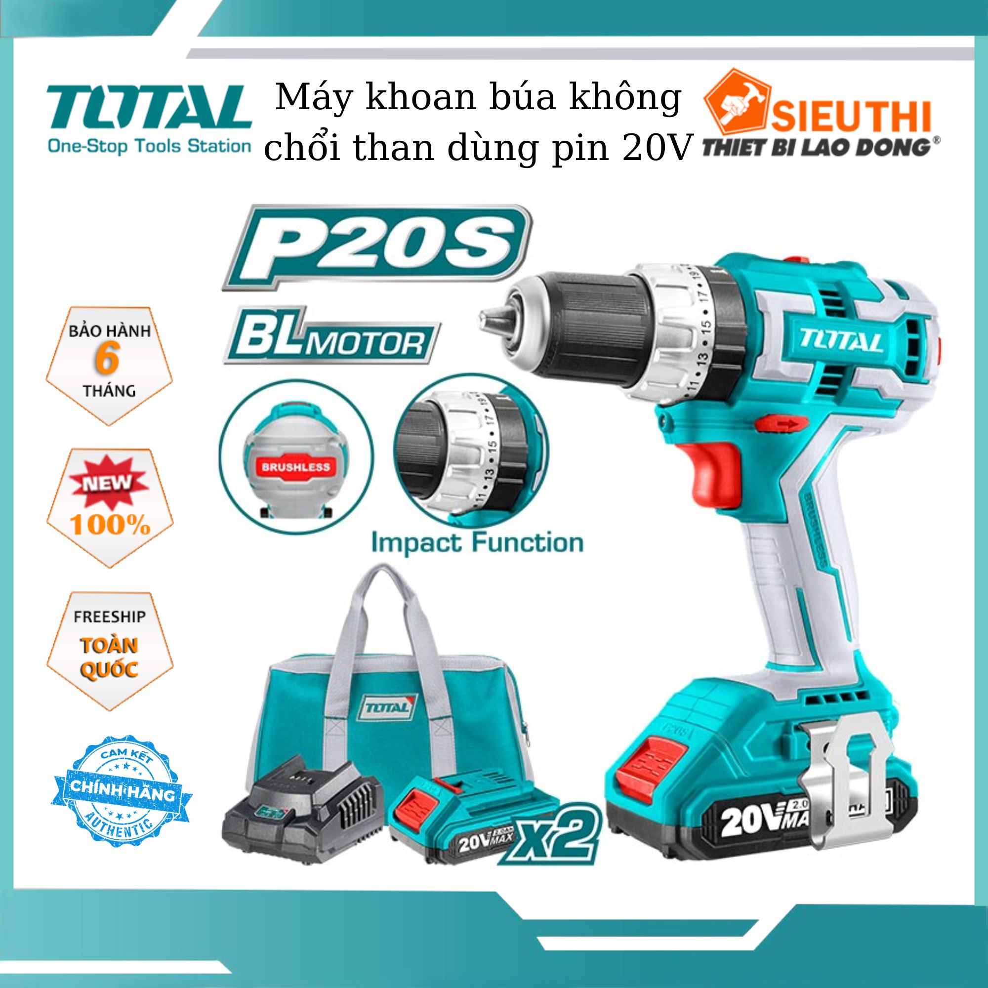 TOTAL 20V Lithium-Ion Brushless Impact Drill TIDLI20608 Shopee Malaysia ...