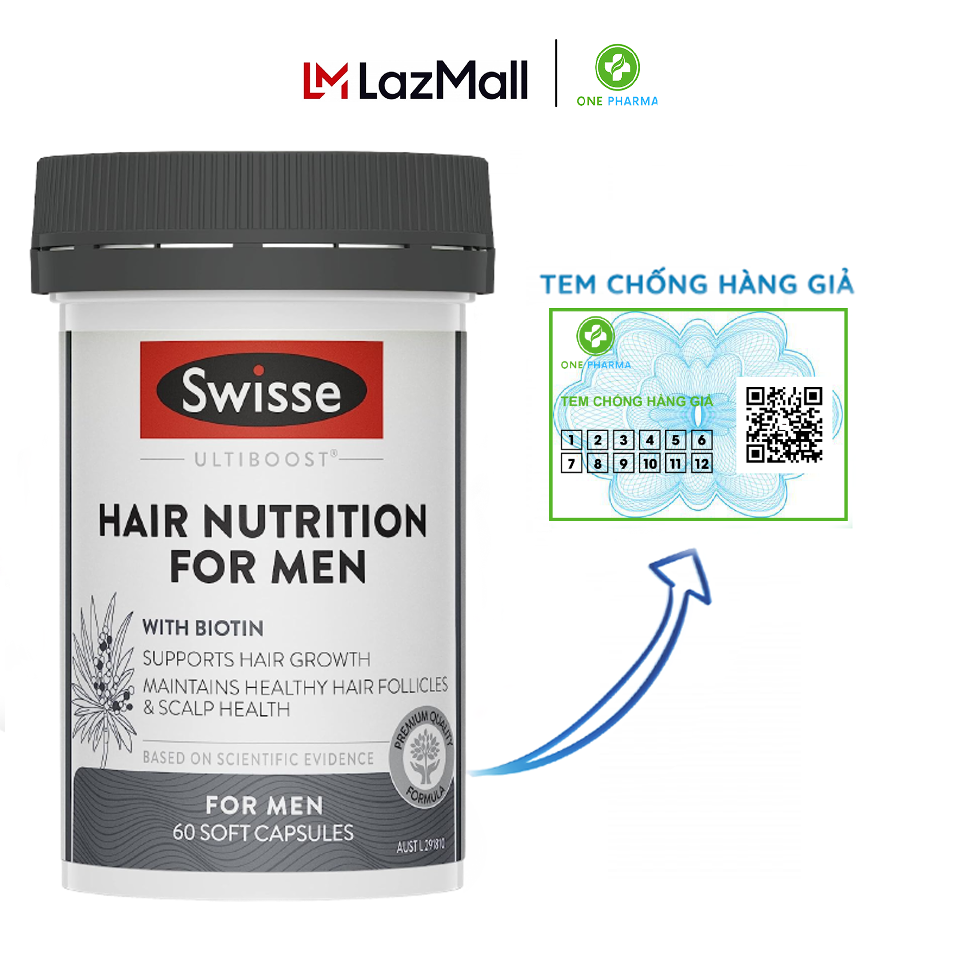 Viên uống hỗ trợ dưỡng tóc, mọc tóc dành cho nam swisse hair nutrition for