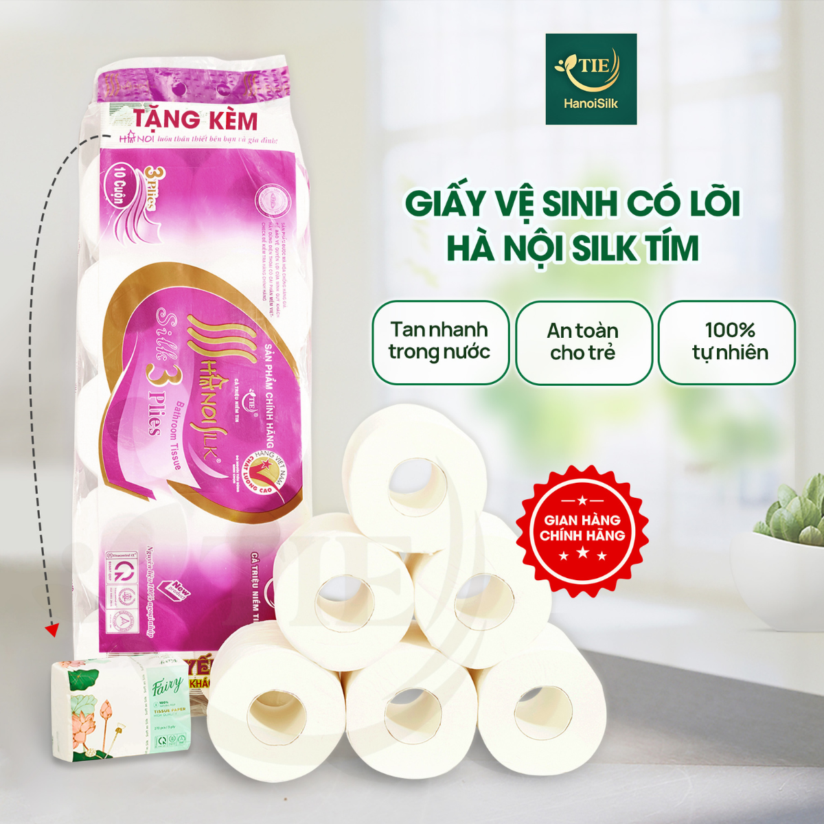 Giấy Vệ Sinh Hà Nội Silk 3 Lớp 39 Mét Tím Có Lõi Mềm Mịn Tan Nhanh Trong Nước, Tặng Kèm Giấy Rút ...