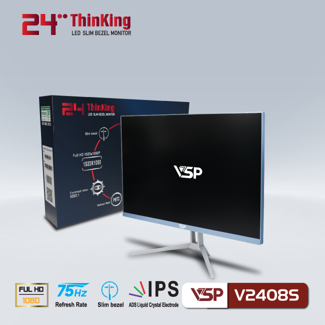 Màn hình phẳng LED tràn viền Slim Bezel VSP V2408S - Màn Hình Phổ Thông | FTPShop.com.vn