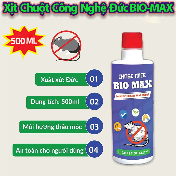 Dung dịch xịt đuổi chuột bio max 500 ml công nghệ đức - nguồn gốc thảo mộc