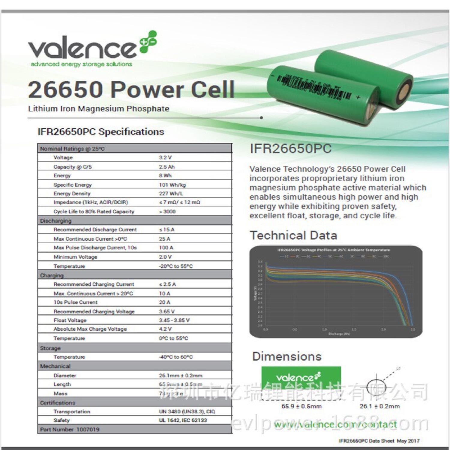 Pin 26650 3.2V 2500mAh VALENCE (Pin khởi động xe) - Pin Lithium
