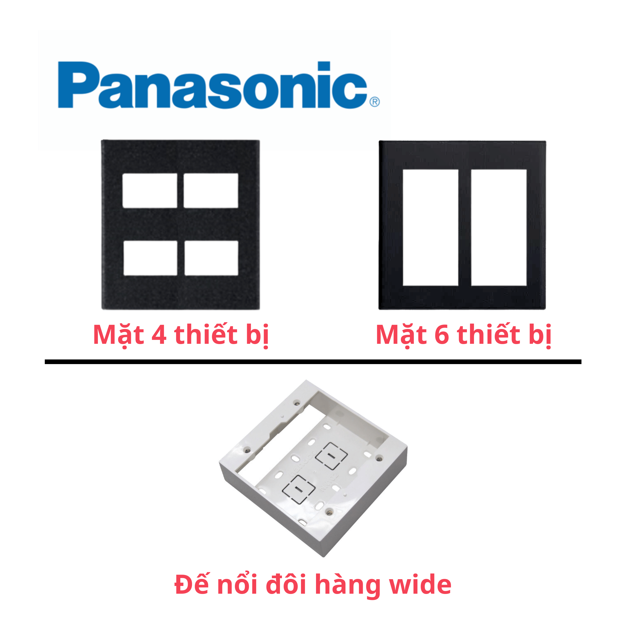 Bộ công tắc, ổ cắm, mặt thiết bị 4/6 dòng Wide màu đen ánh kim ...
