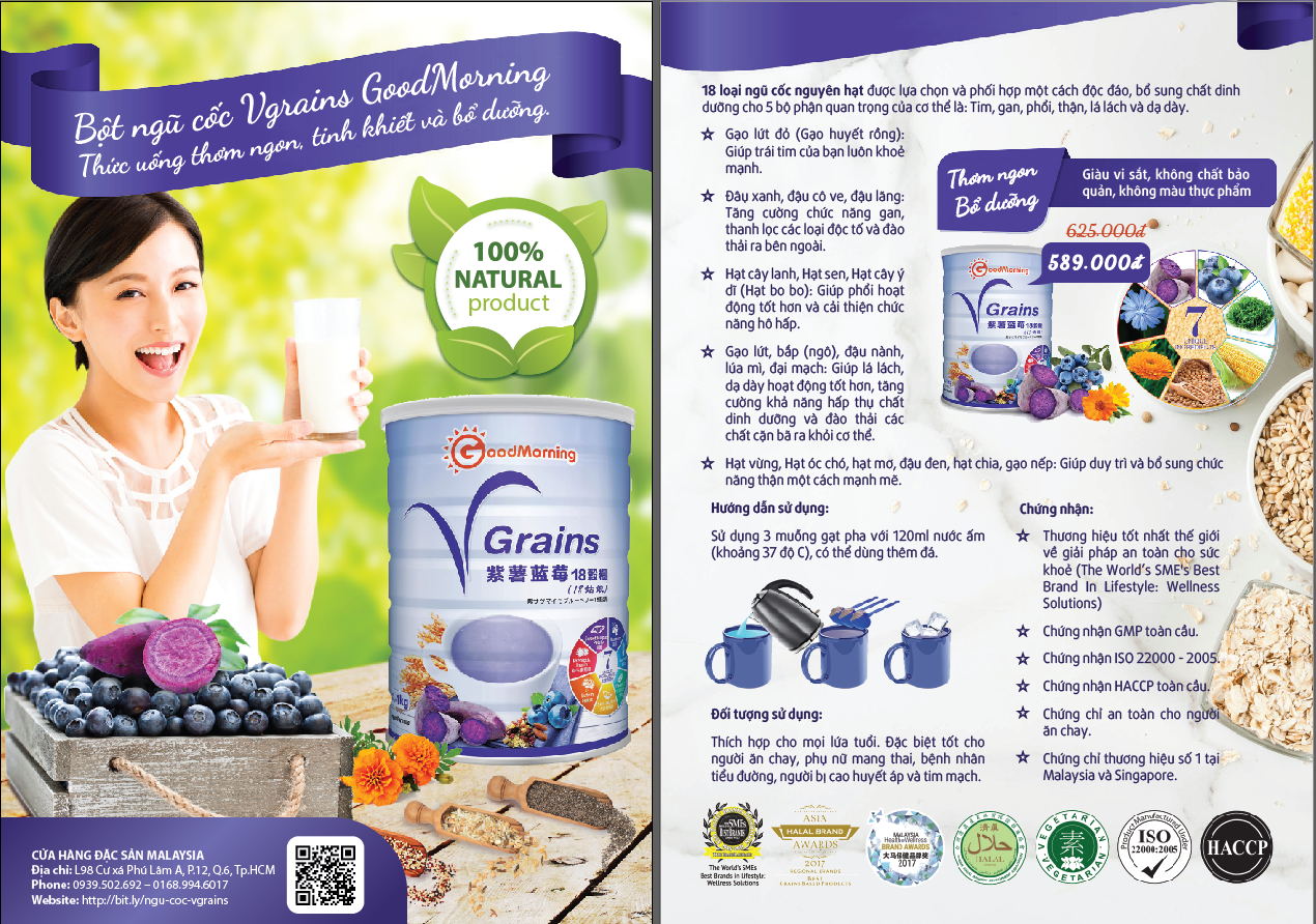 Bột ngũ cốc dinh dưỡng Vgrains Goodmorning - Loại hộp 1kg - Ngũ cốc | VietMart.co